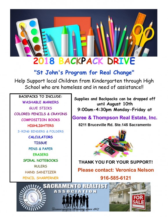 Backpack Drive Flyer - Sacramento Realtist Association